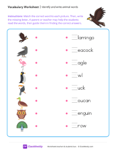 Identify and write animal words Worksheets for Kindergarten | Free ...