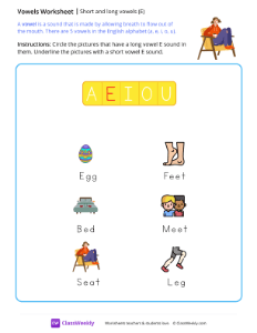 Long & Short Vowels (E) - Chair - Free Printable Kindergarten Reading ...