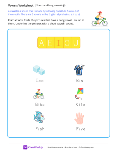 Long & Short Vowels (I) - Bike - Free Pre-K Reading Worksheet | ClassWeekly