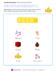 Long & Short Vowels (U) - Submarine - Free Printable Kindergarten ...
