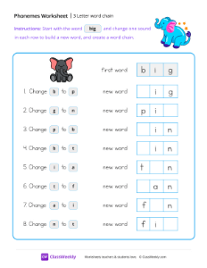 3 Letter Word Chain Worksheets for Kindergarten | Free Printable PDFs ...