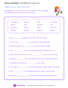 Identifying & Using Nouns Worksheets for 3rd Grade | Free Printable ...