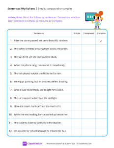 Identifying simple, compound and complex Worksheets for 2nd Grade ...