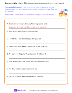 Simple to compound sentences (with connecting words) Worksheets for 2nd ...