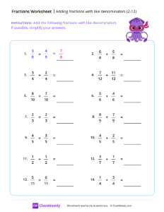 Adding fractions with like denominators (2-12) - Squid - Free Printable ...