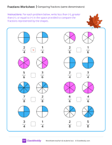 Comparing fractions Worksheets for 1st Grade | Free Printable PDFs ...