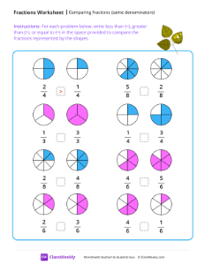 Comparing fractions (same denominators) Worksheets for 4th Grade | Free ...
