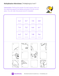 Multiply by 6 and 7 - Happy Toucan - Free 2nd Grade Math Worksheet ...