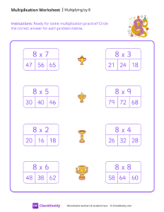 Multiply by 8 - Eight Snakes - Free 2nd Grade Math Worksheet | ClassWeekly