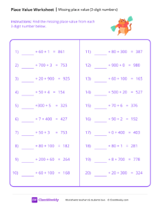 Missing place value (3-digit numbers) Worksheets | 2nd Grade Place ...