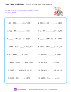 Find the missing place value (4-digits) Worksheets for 2nd Grade | Free ...