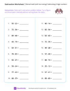 Mental math (with borrowing): Subtracting 2-digit numbers Worksheets ...