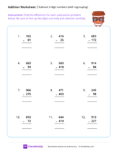 Subtract 3-digit numbers (with regrouping) Worksheets for 3rd Grade ...
