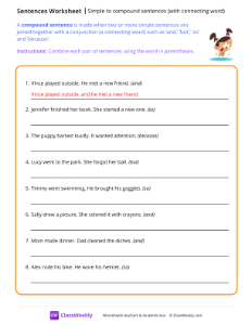 Simple vs compound sentences (with connecting words) - Swim - Free 2nd ...
