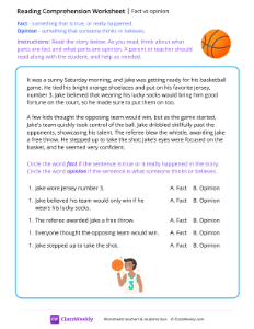 Fact vs opinion - Basketball - Free Printable 3rd Grade Reading ...