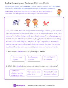 Main Ideas & Details - Farm Life - Free Printable 2nd Grade Reading ...