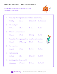 Words and their meanings Worksheets for 1st Grade | Free Printable PDFs ...