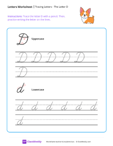 Cursive D - Free 2nd Grade Writing Worksheet | ClassWeekly