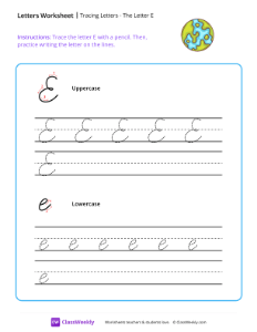 Cursive E - Free 2nd Grade Writing Worksheet | ClassWeekly