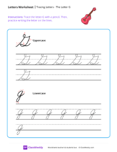 Cursive G - Free Printable 3rd Grade Writing Worksheet | ClassWeekly