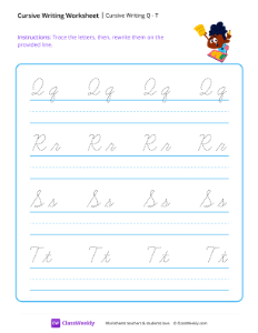 Cursive Writing Q to T - Free Printable 3rd Grade Writing Worksheet ...