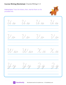 Cursive Writing U to Z Worksheets for 2nd Grade | Free Printable PDFs ...