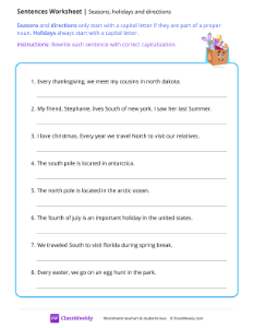 Seasons, holidays and directions Worksheets for 3rd Grade | Free ...