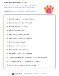 Its or It's - Paw - Free Printable 4th Grade Grammar Worksheet ...