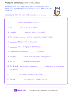 Relative Pronouns (who, whom & whose) - Hoo - Free 3rd Grade Grammar ...
