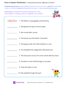 Prepositional phrase (adjective or adverb) Worksheets for 3rd Grade ...