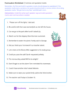 Commas and quotation marks Worksheets for 4th Grade | Free Printable ...