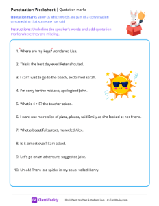 Quotation Marks - Idea - Free Printable 3rd Grade Grammar Worksheet ...