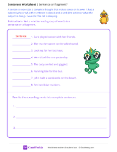 Sentences or Fragments - Cool Duck - Free 3rd Grade Grammar Worksheet ...