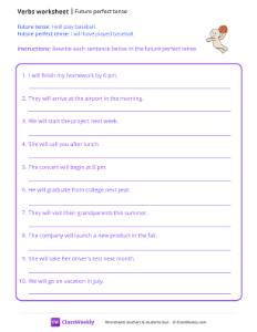 Future Perfect Tenses Worksheets for 3rd Grade | Free Printable PDFs ...
