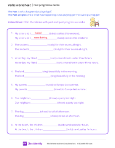 Past Progressive Tenses - Working - Free Printable 3rd Grade Grammar ...