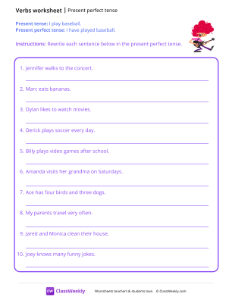 Present Perfect Tenses - Concert - Free Printable 3rd Grade Grammar ...