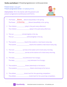 Present Progressive Tense - Inspired - Free Printable 3rd Grade Grammar ...