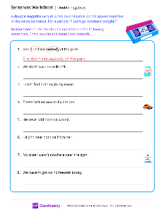 Double negatives - VHS - Free 3rd Grade Grammar Worksheet | ClassWeekly