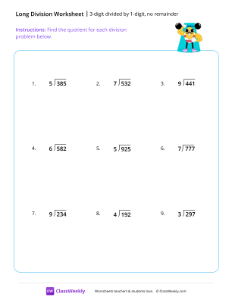 3-digit divided by 1-digit (no remainder) Worksheets for 4th Grade ...