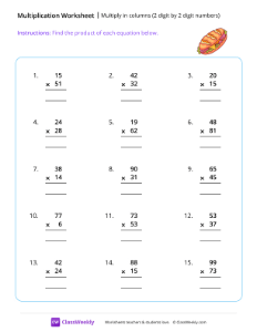 Multiply 2 digits in columns - Sandwich - Free Printable 4th Grade Math ...