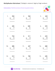 Multiply 1 digit by 3 digits Worksheets for 4th Grade | Free Printable ...