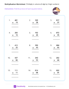 Multiply 2 by 3 digit numbers Worksheets for 4th Grade | Free Printable ...
