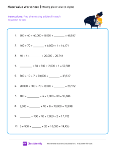 Missing place value (5 digits) - Piano - Free 3rd Grade Math Worksheet ...