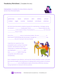 Complete the story - Kind Sara - Free Printable 4th Grade Reading ...