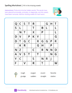 Fill in the missing vowels - Find - Free 3rd Grade Reading Worksheet ...