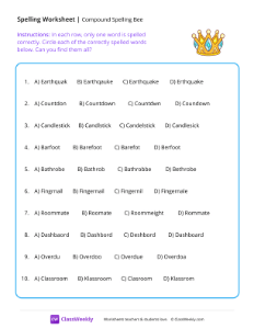 Compound spelling bee - Crown - Free 3rd Grade Writing Worksheet ...